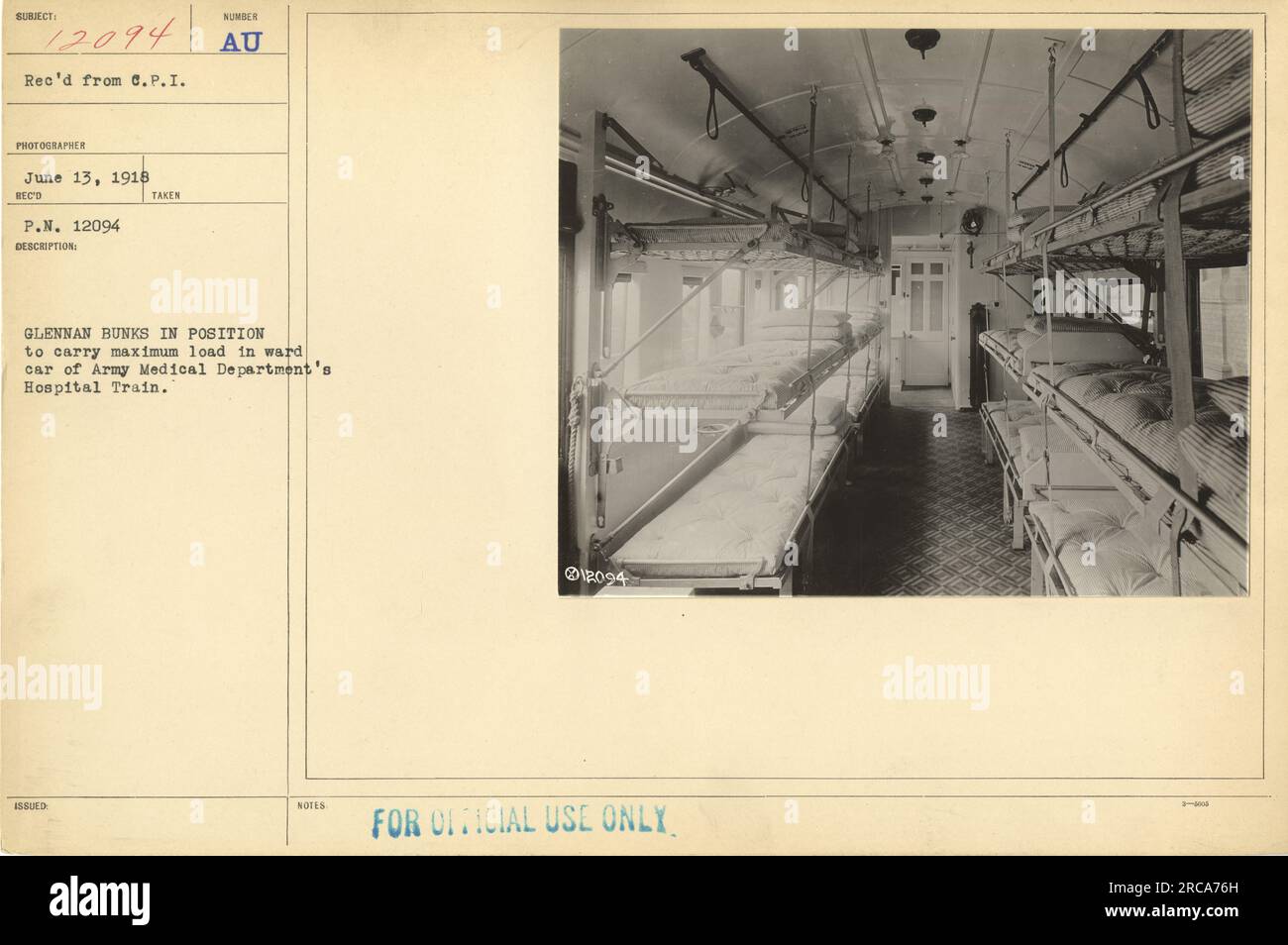 Soldier Glennan arranging the bunks in a ward car of the Army Medical ...