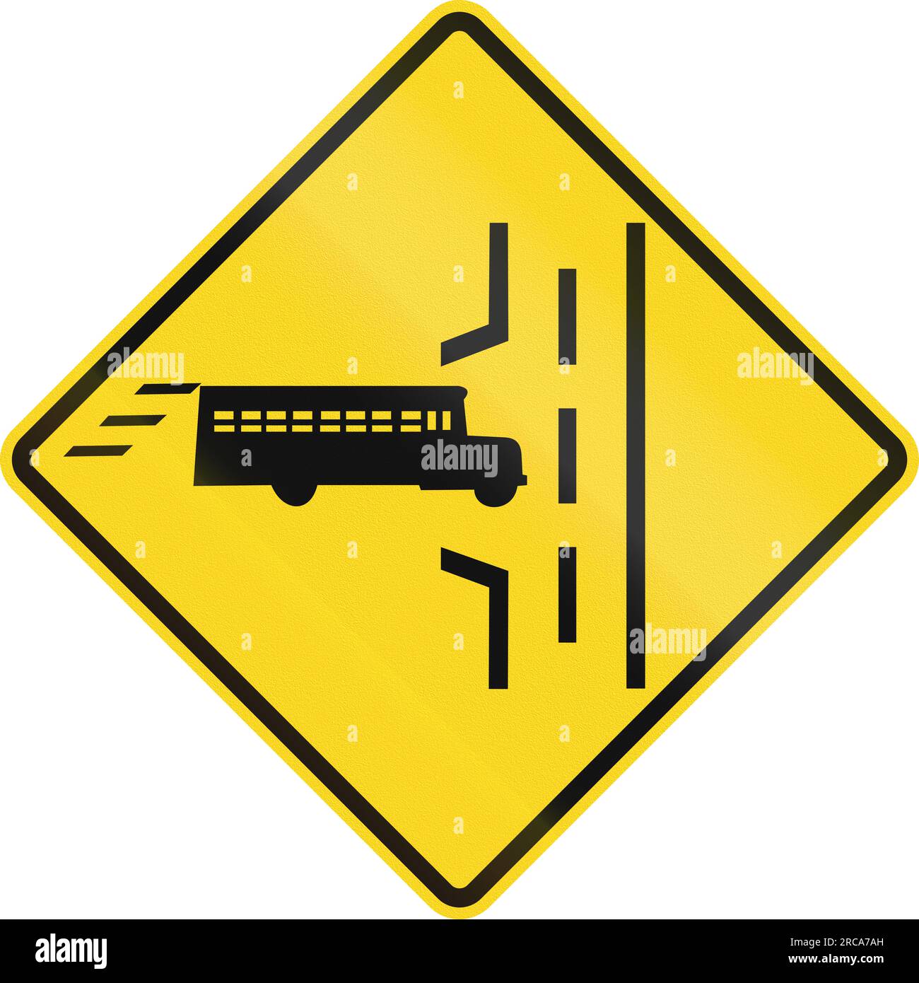 Warning road sign in Canada - Bus entrance on the left. This sign is ...