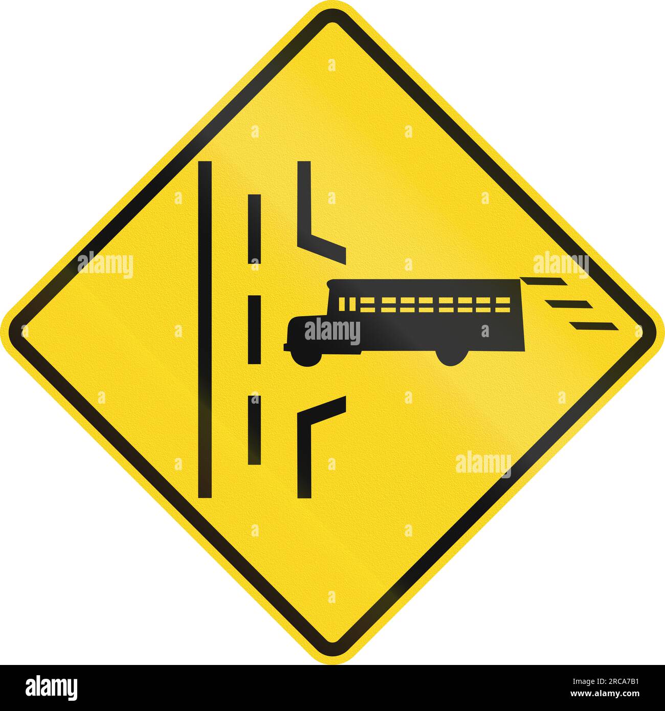 Warning road sign in Canada - Bus entrance on the right. This sign is ...