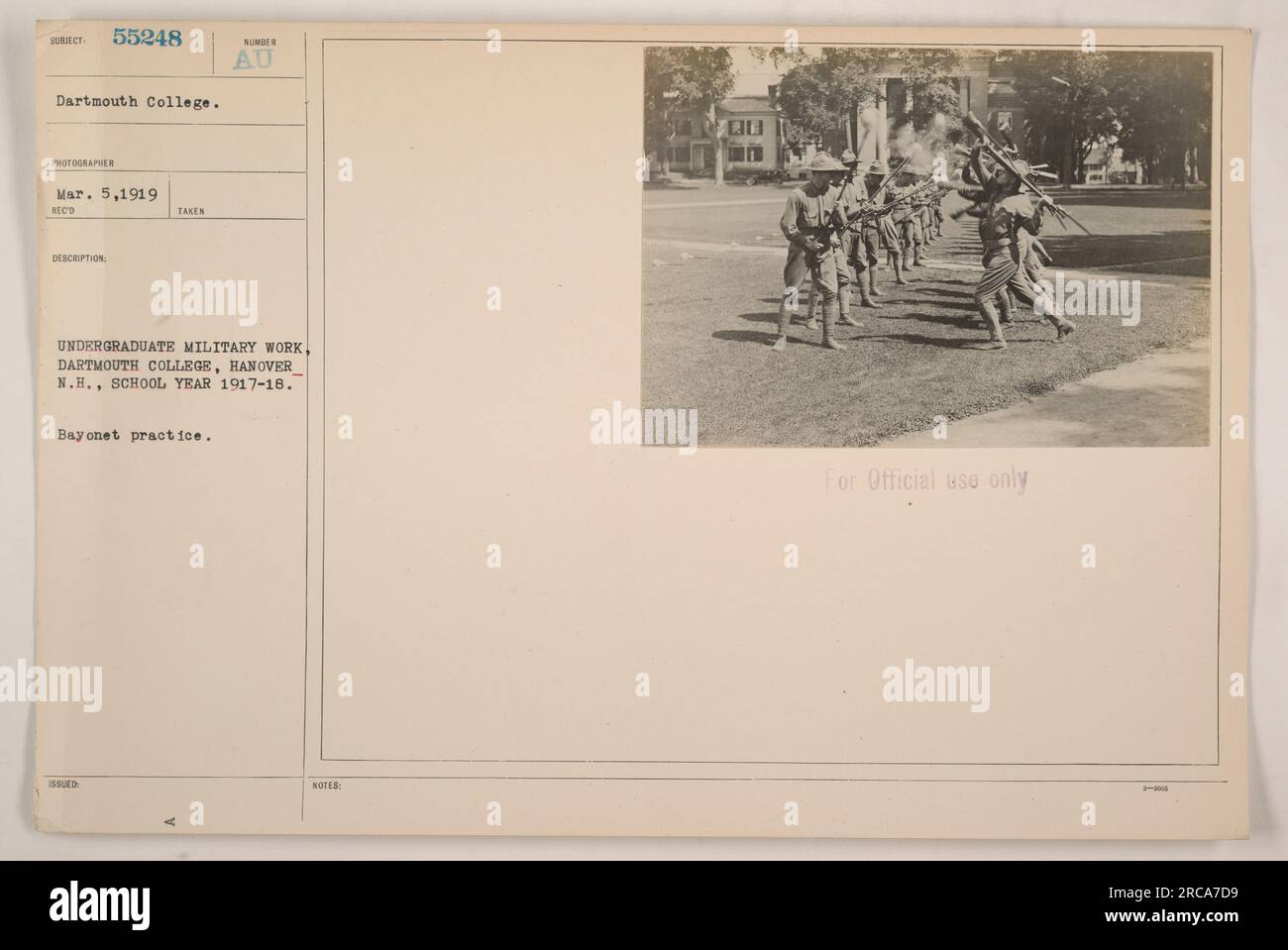 Dartmouth College students participating in bayonet practice as part of ...