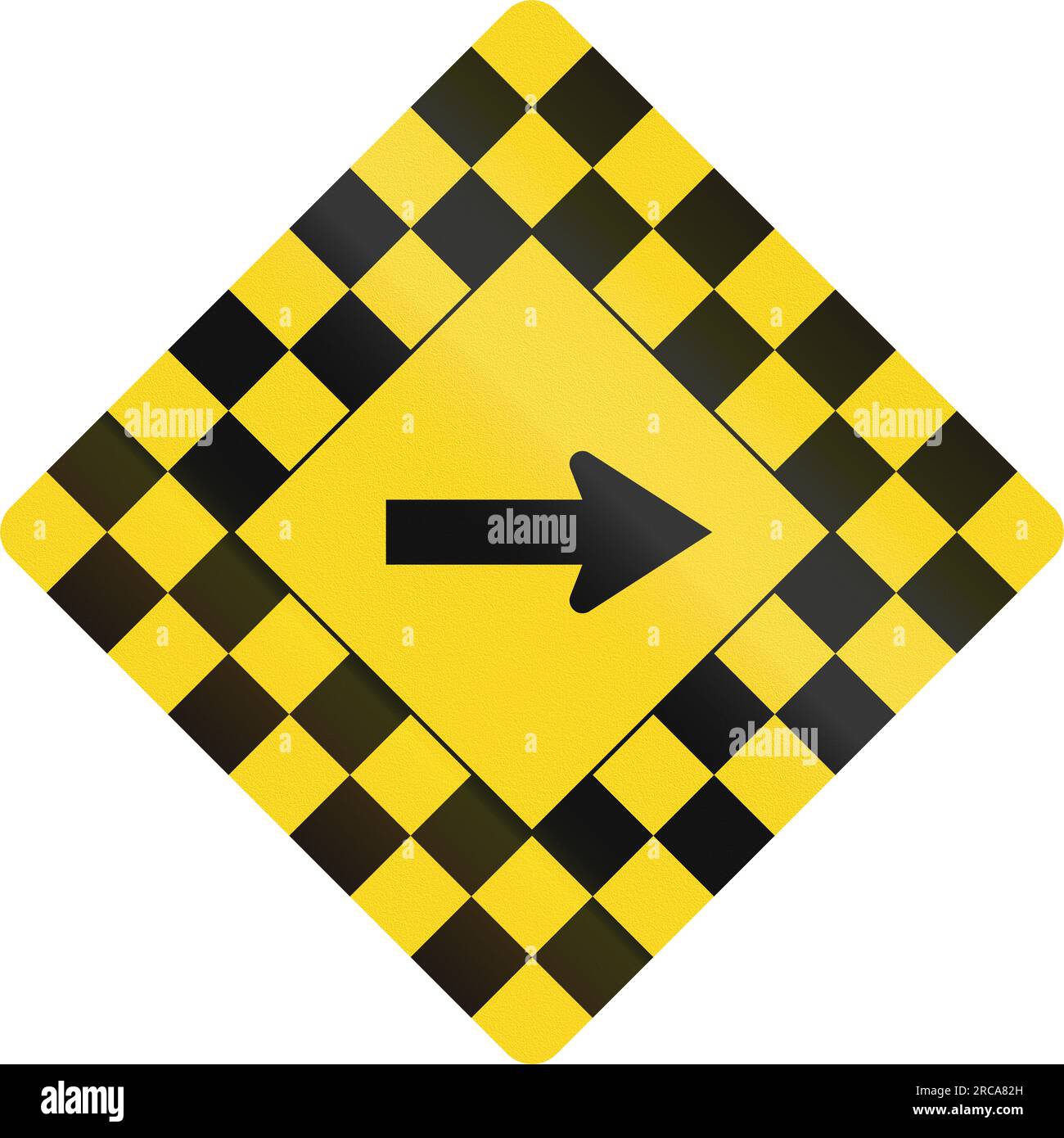 Checked warning road sign in Canada with keep right arrow. This sign is ...