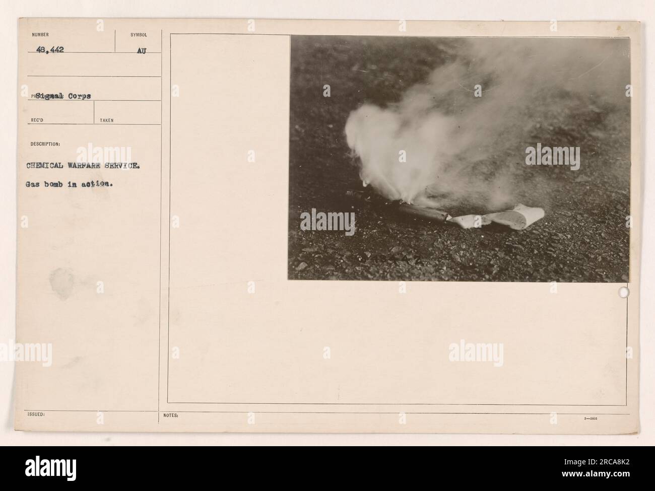 A gas bomb being deployed by the Chemical Warfare Service during World ...