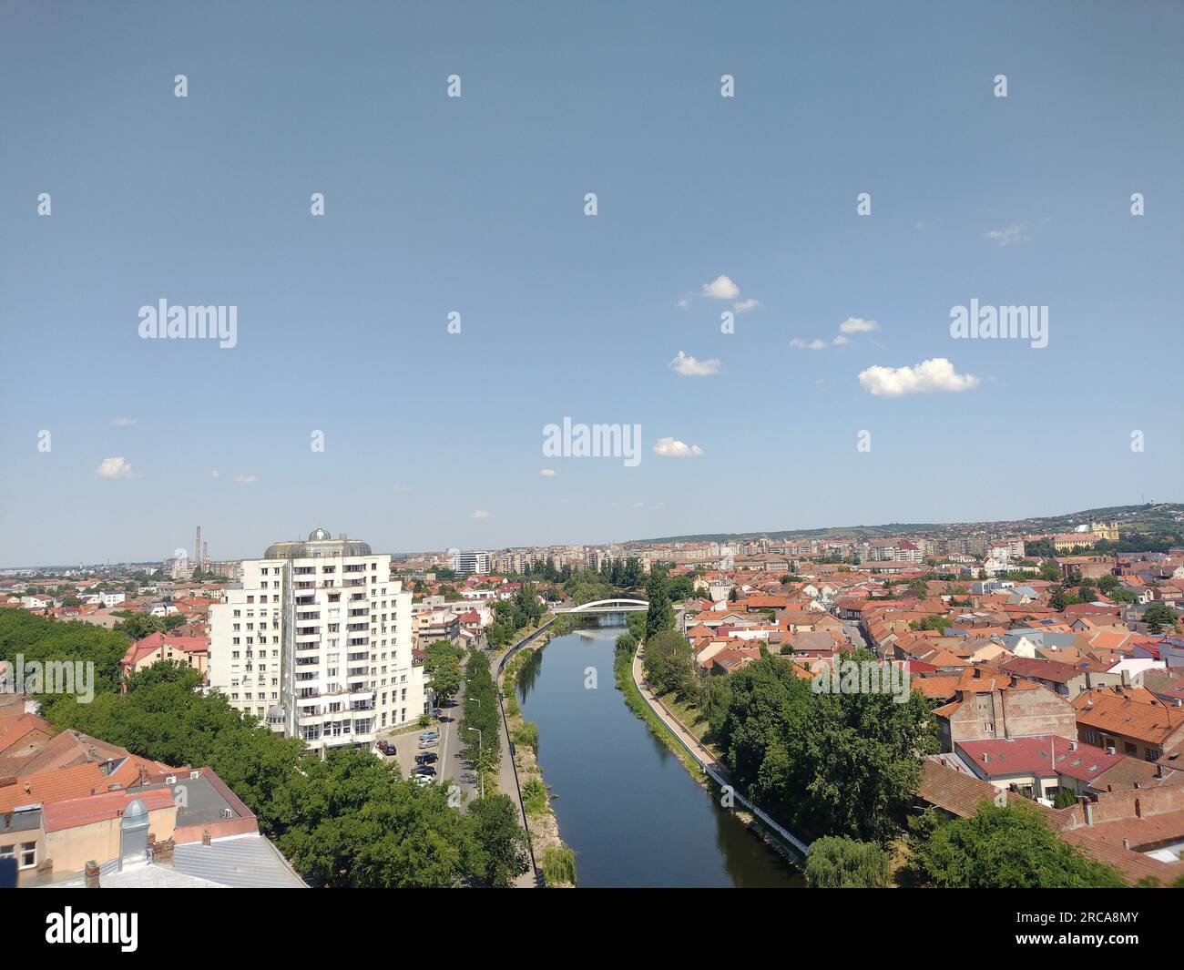 Crisul Repede river in Oradea city, Romania. Aerial view of Oradea city ...