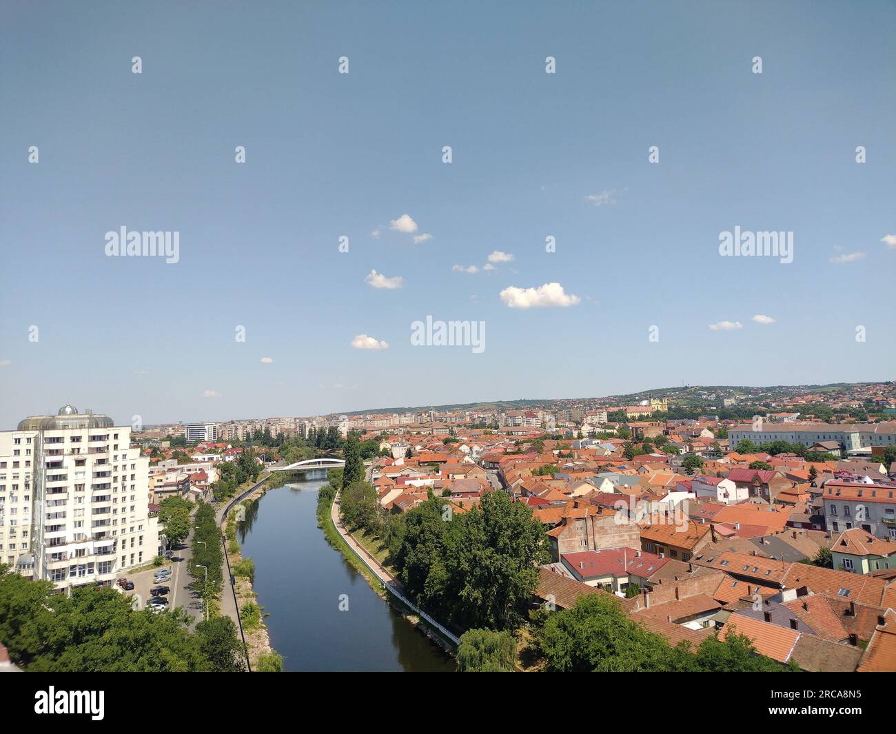 Crisul Repede river in Oradea city, Romania. Aerial view of Oradea city ...