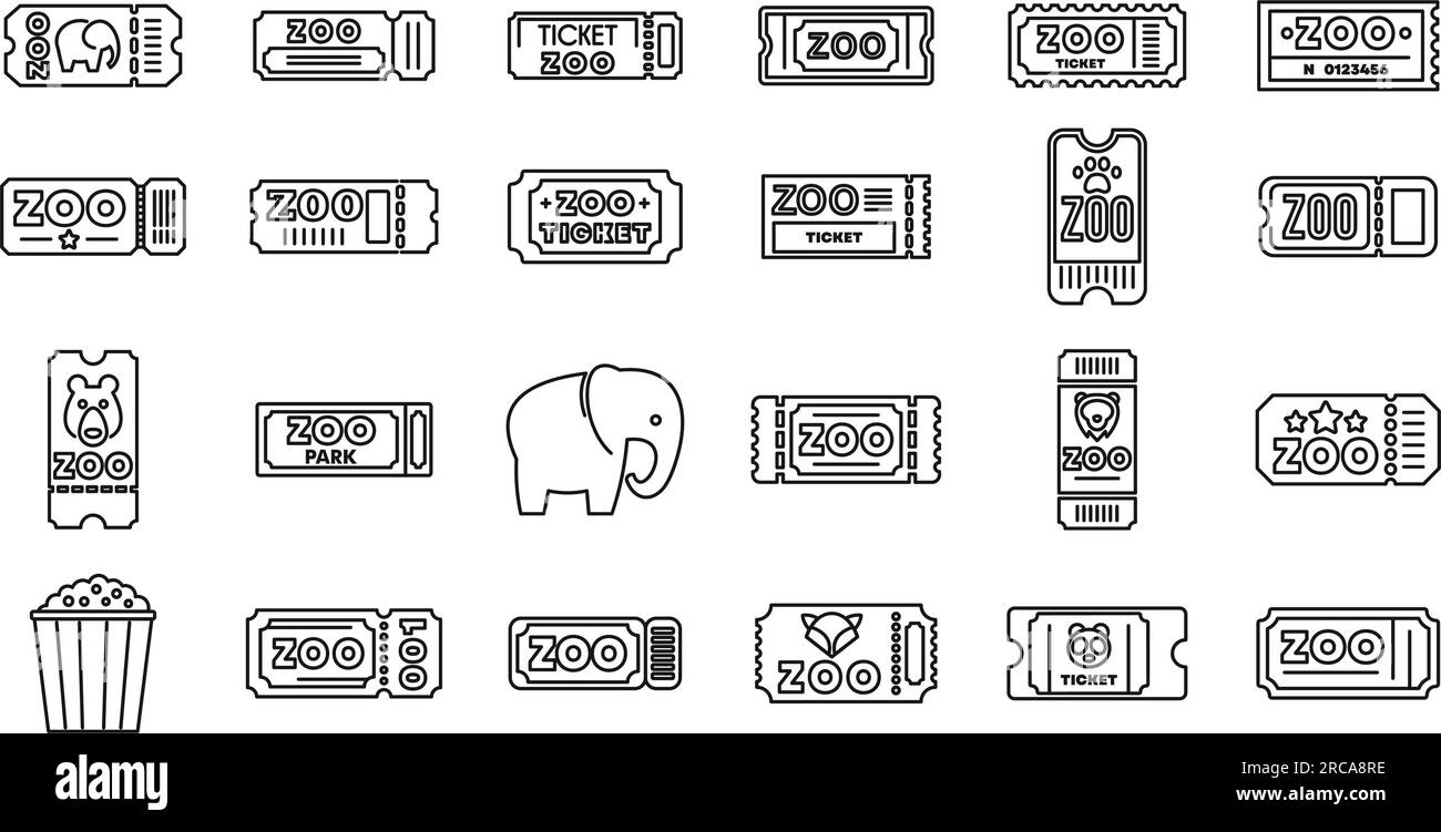Zoo ticket icons set outline vector. Animal monkey. Nature ticket Stock ...