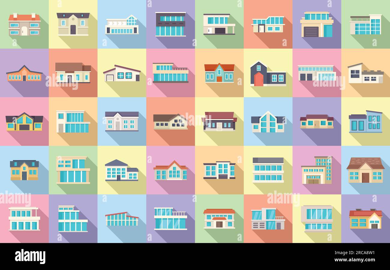 Villa icons set flat vector. House mansion. Home modern Stock Vector ...