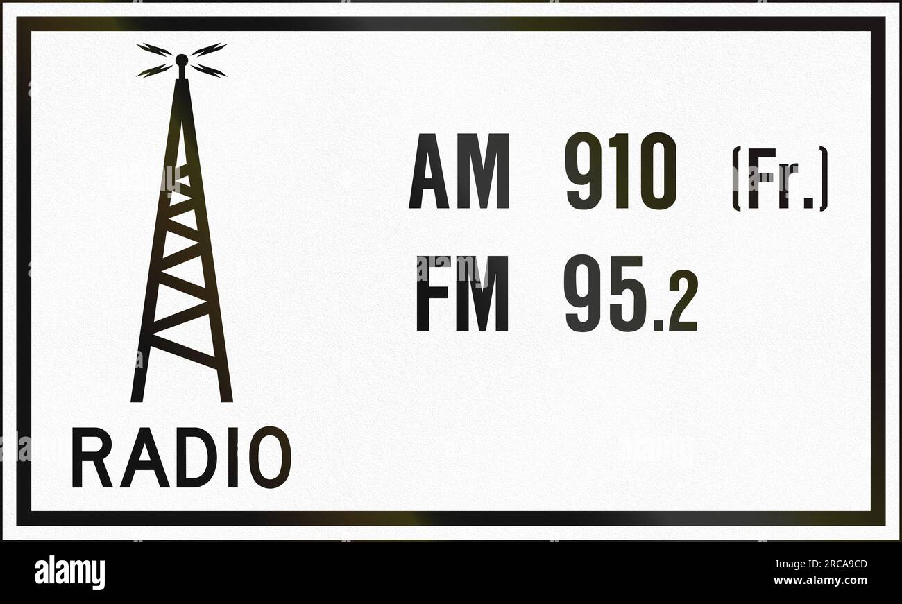 Guide road sign in Ontario, Canada - Radio station frequencies Stock ...