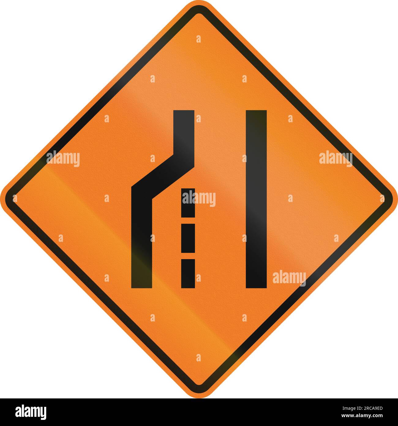 Canadian temporary road warning sign - Left lane ends or road narrows ...