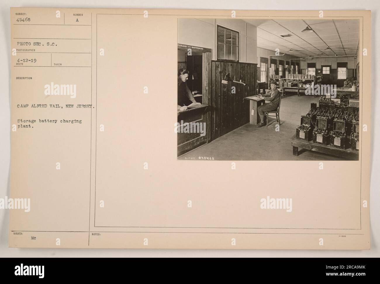 Workers at Camp Alfred Vail in New Jersey operating a storage battery ...