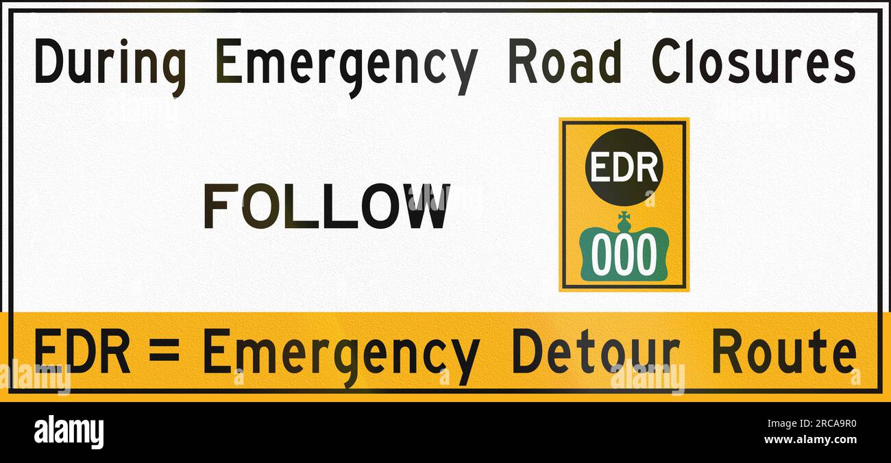 Guide road sign in Ontario, Canada - Emergency detour route Stock Photo ...