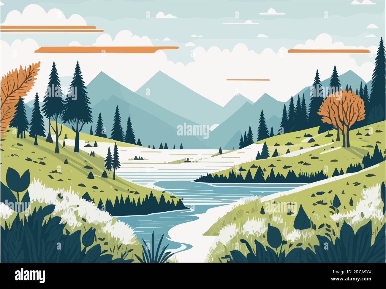 Garden with lake Stock Vector Images - Alamy