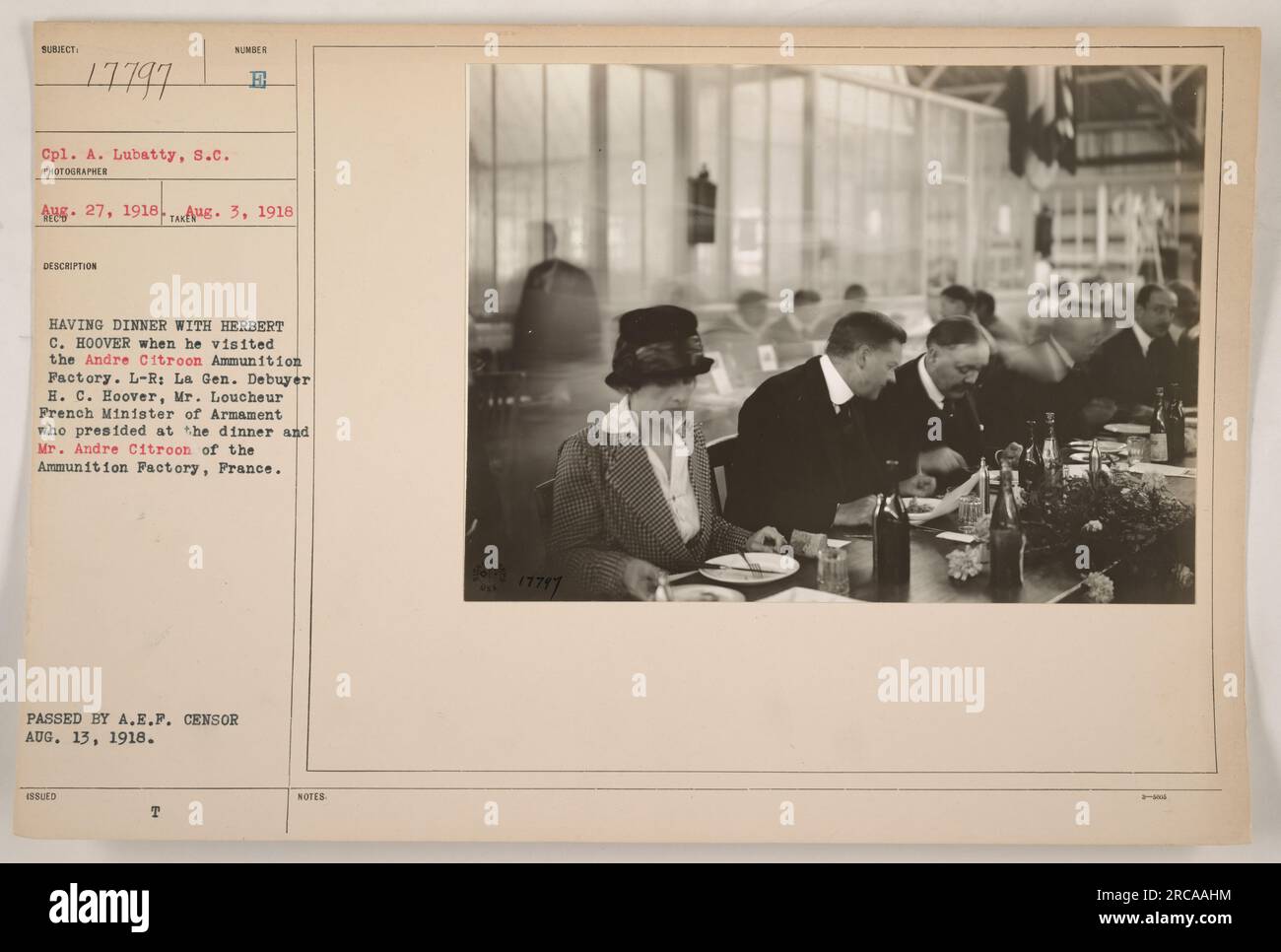 Caption: "Cpl. A. Lubatty and Herbert C. Hoover having dinner with ...