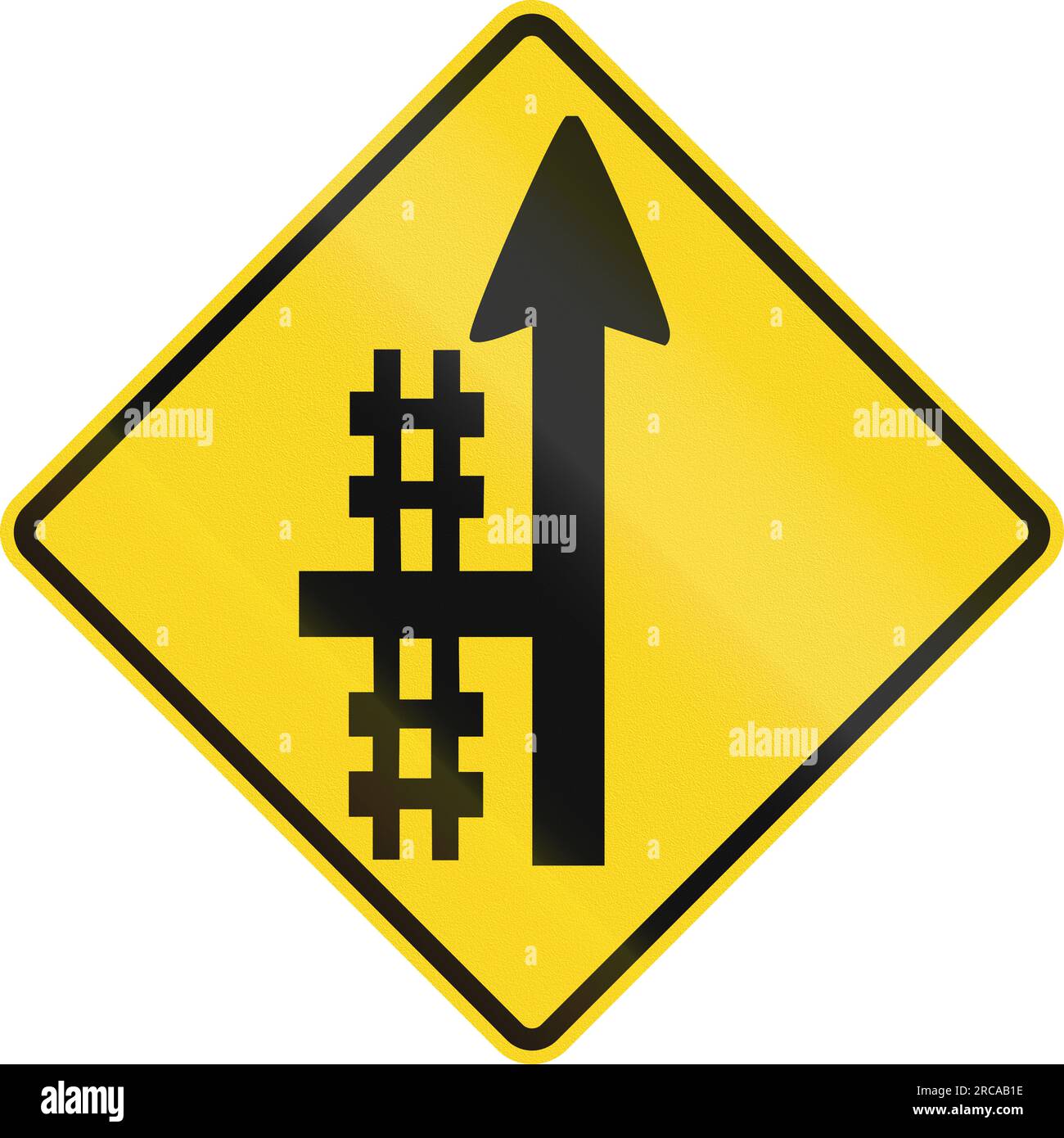 Warning road sign in Canada - Railroad crossing on the left. This sign ...