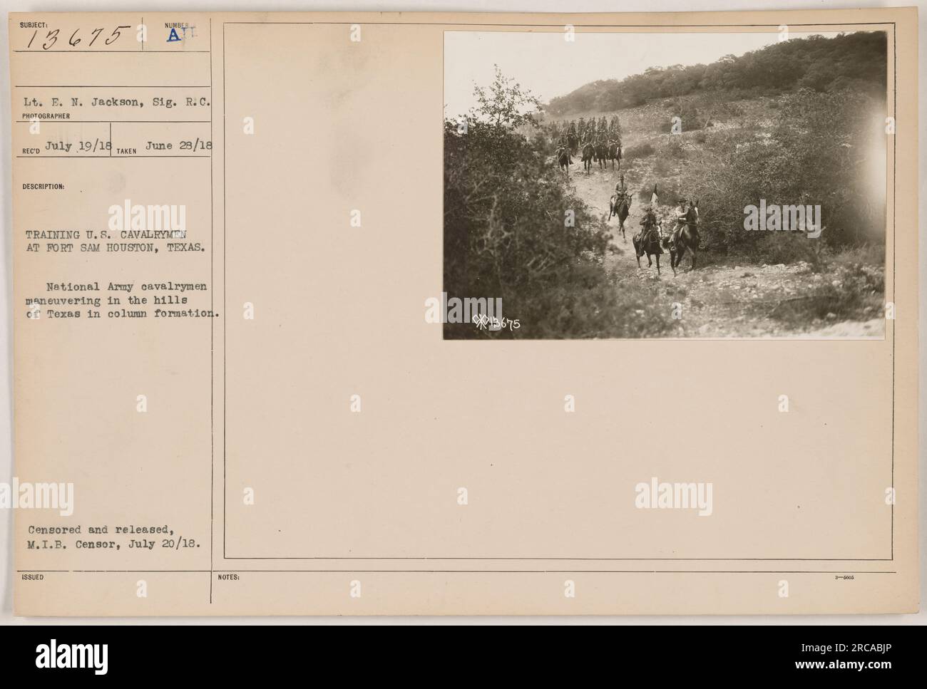 National Army cavalrymen training in column formation at Fort Sam ...
