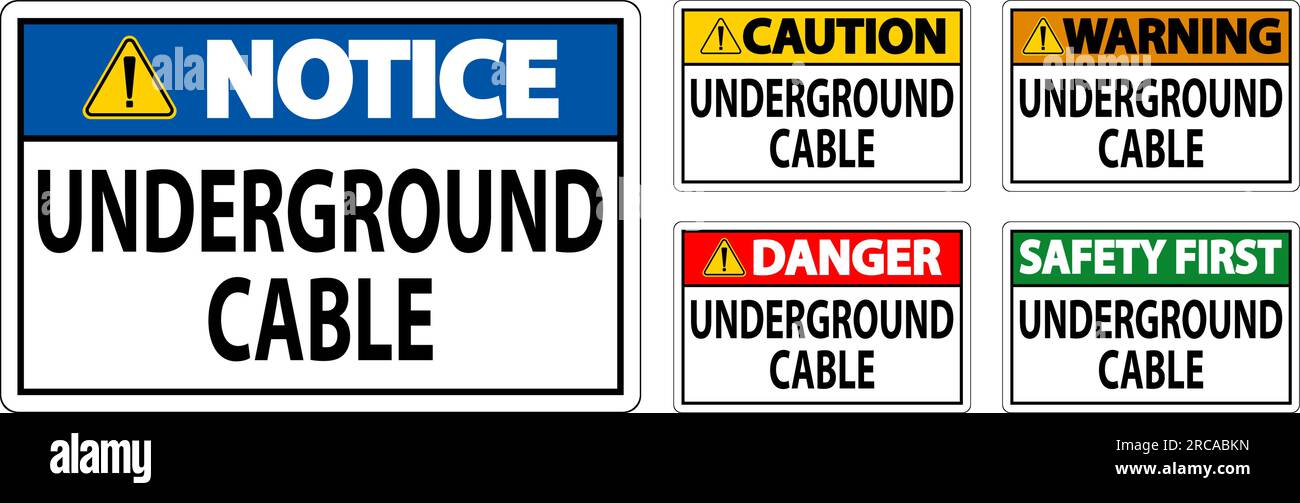 Danger Sign Underground Cable On White Bacground Stock Vector Image ...