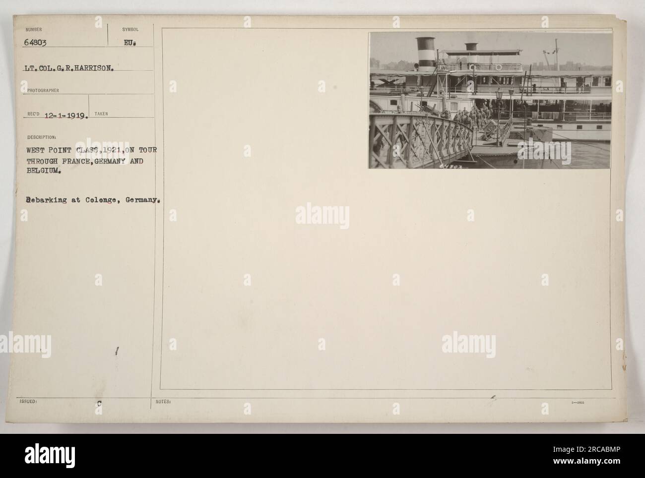 West Point Class of 1921 disembarking at Cologne, Germany as part of ...