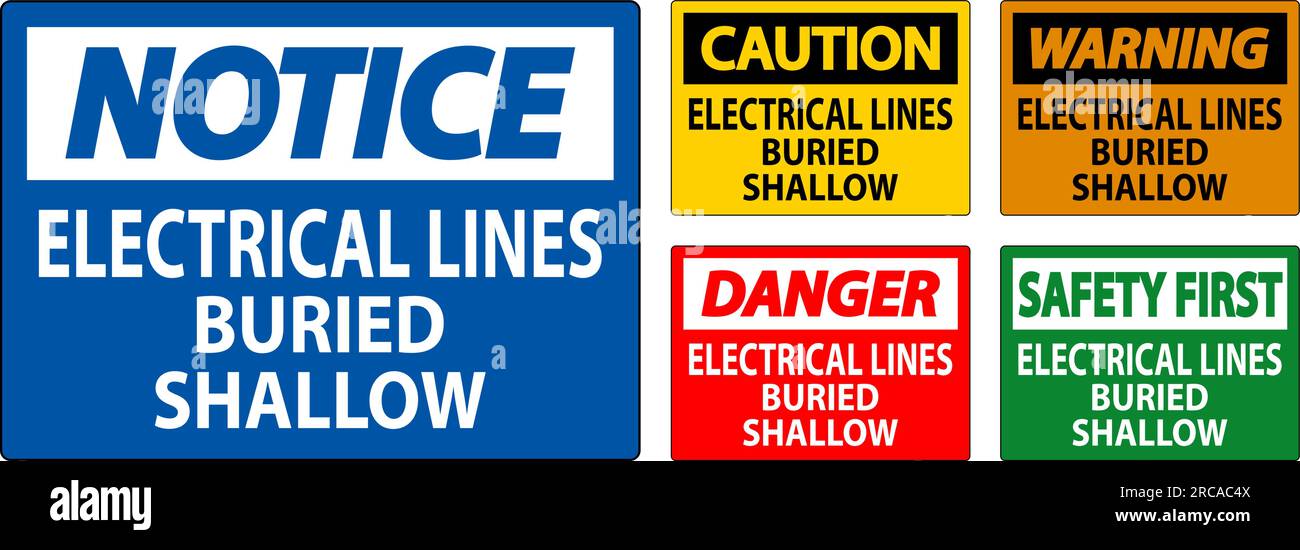Danger Sign Electrical Lines, Buried Shallow On White Bacground Stock ...