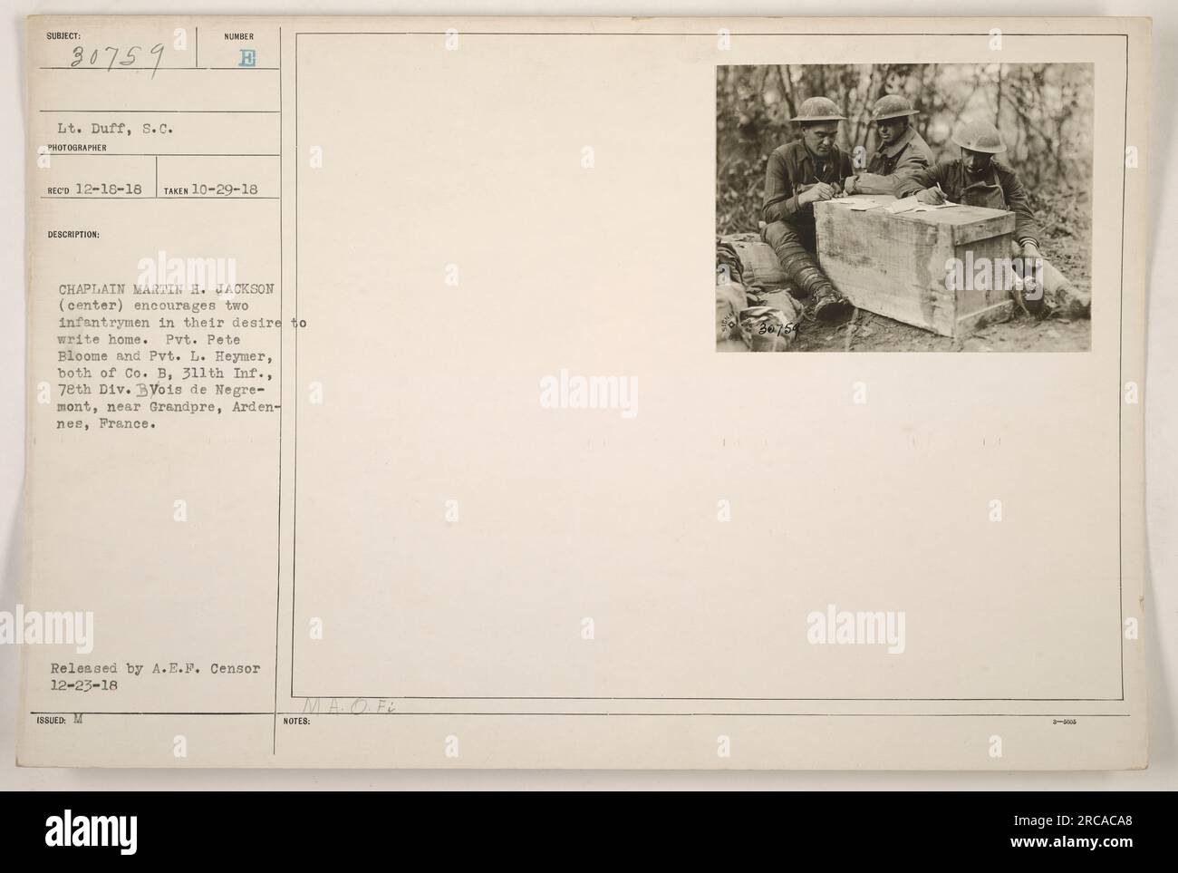 Lieutenant Duff captured a photograph on October 29th, 1918, in the ...