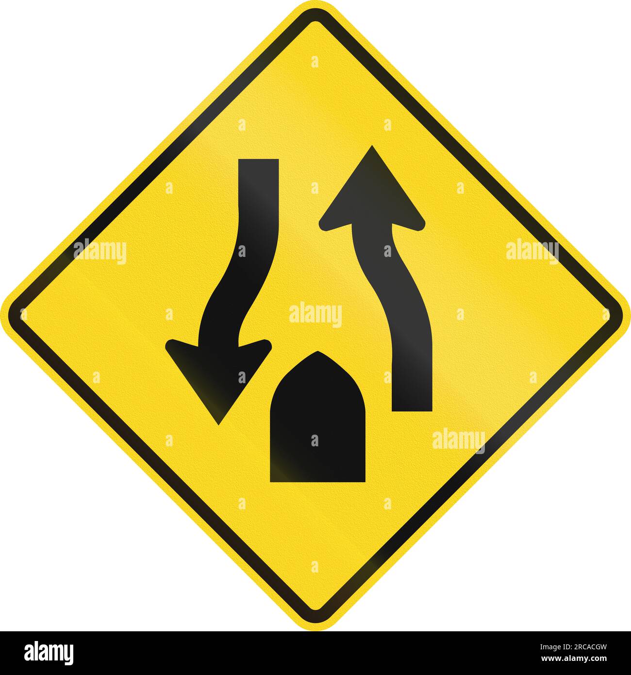 Canadian road warning sign - Central Reserve With Two Way Traffic Ends ...