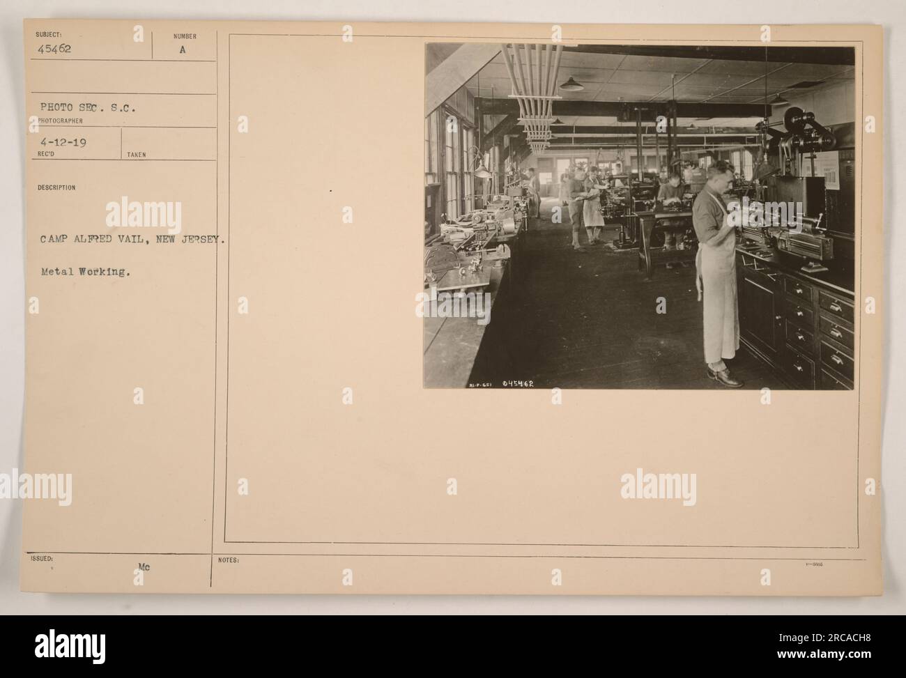 Soldiers in Camp Alfred Vail, New Jersey work on metal crafting. This ...