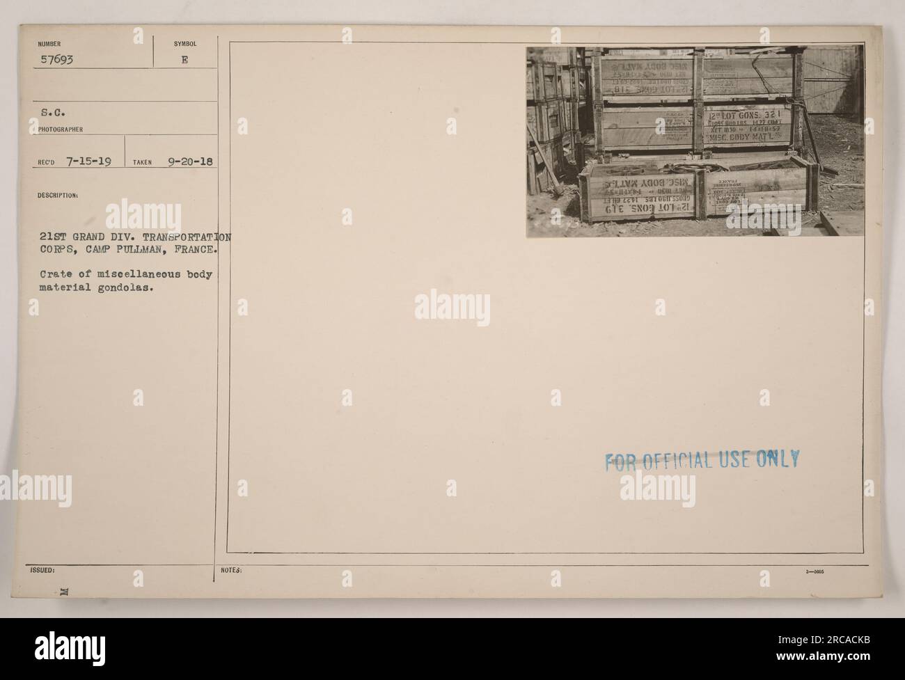 Crate of miscellaneous body material gondolas at 21st Grand Div ...