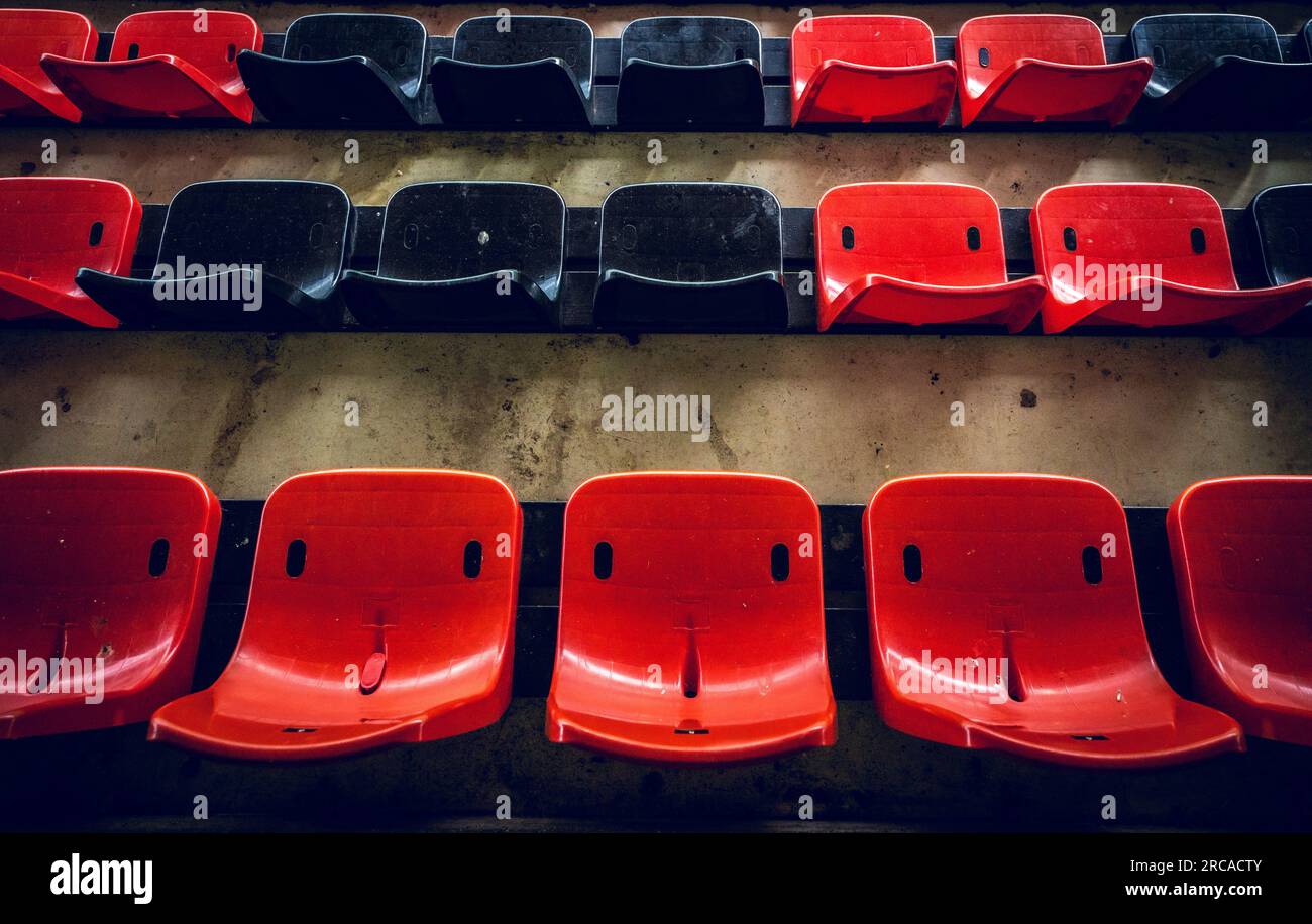 Torshavn, Faroe Islands. 12th July, 2023. Empte seats at the Gundadalur ...