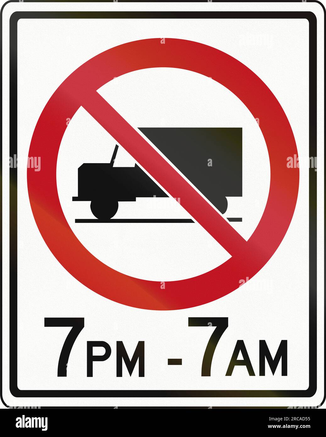 Canadian traffic sign prohibiting thoroughfare of lorries in specified ...