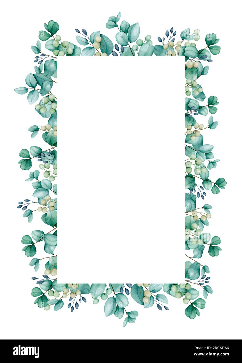 Rectangular frame of eucalyptus branches. Watercolor border for the ...