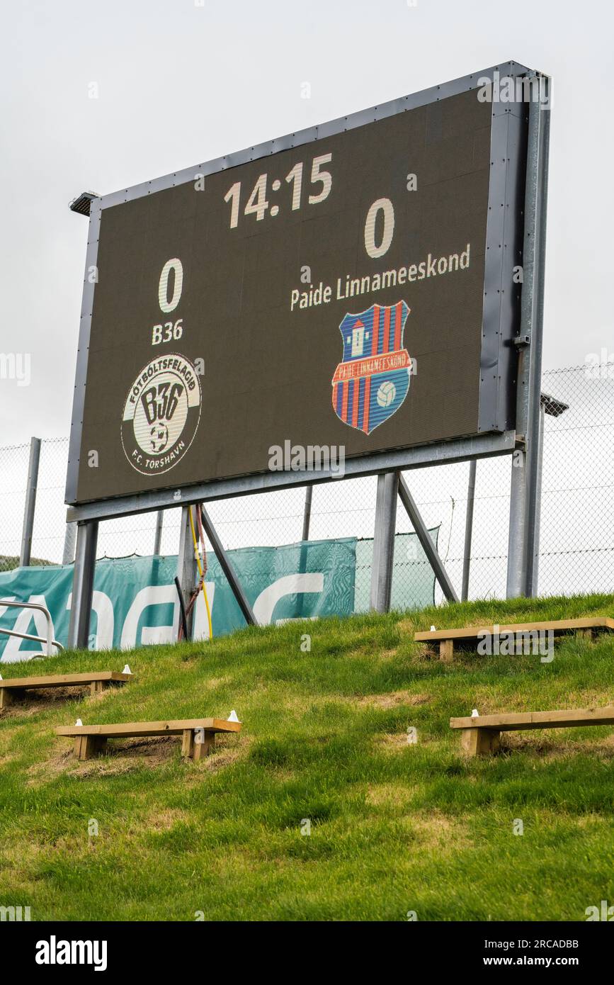 Torshavn, Faroe Islands. 12th July, 2023. The light board says 0-0 ...