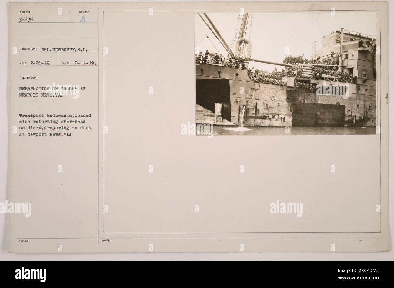 Troops from overseas arriving at Newport News, VA on February 11, 1919 ...