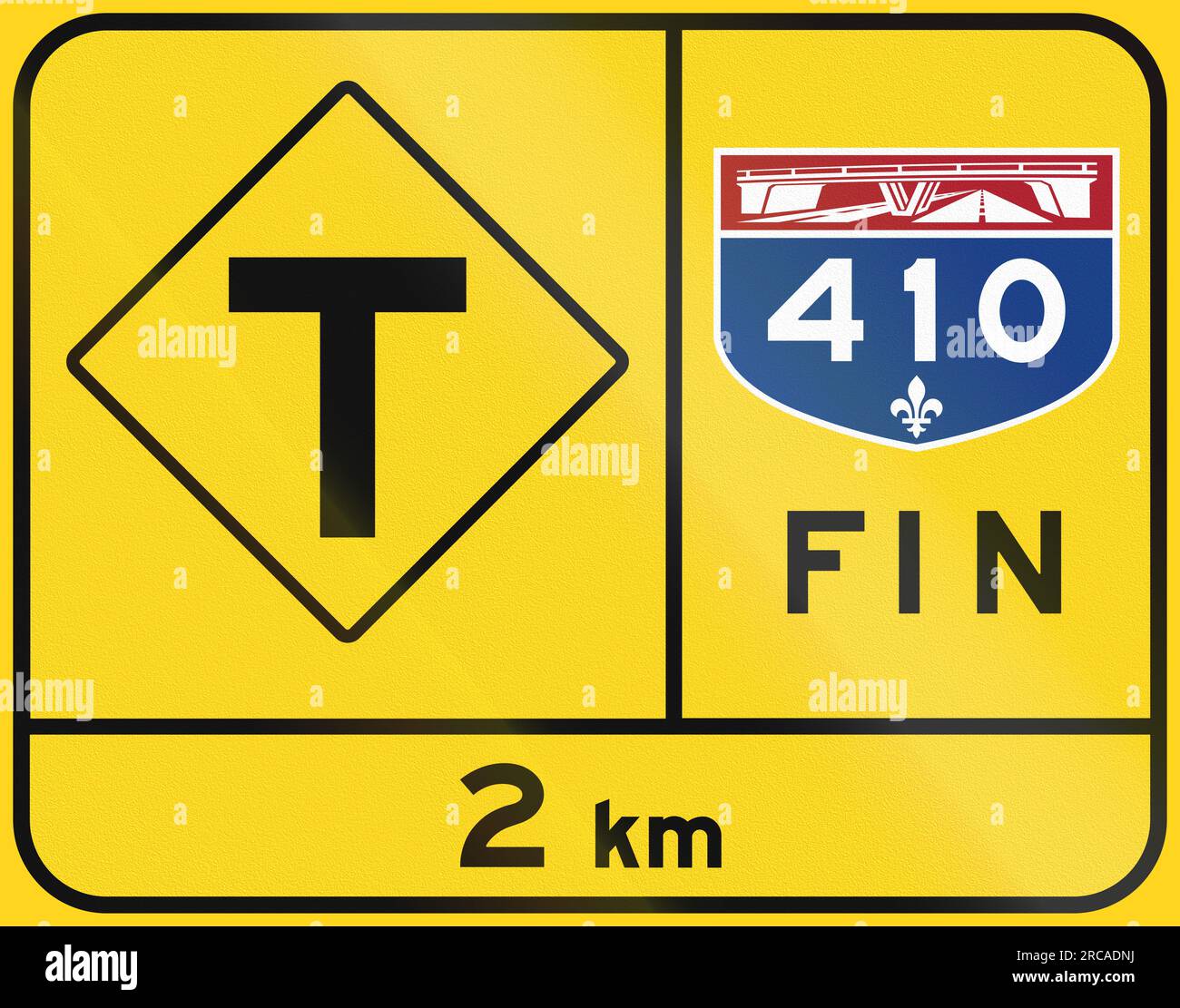 Warning road sign in Quebec, Canada - End of highway, T-Intersection ...