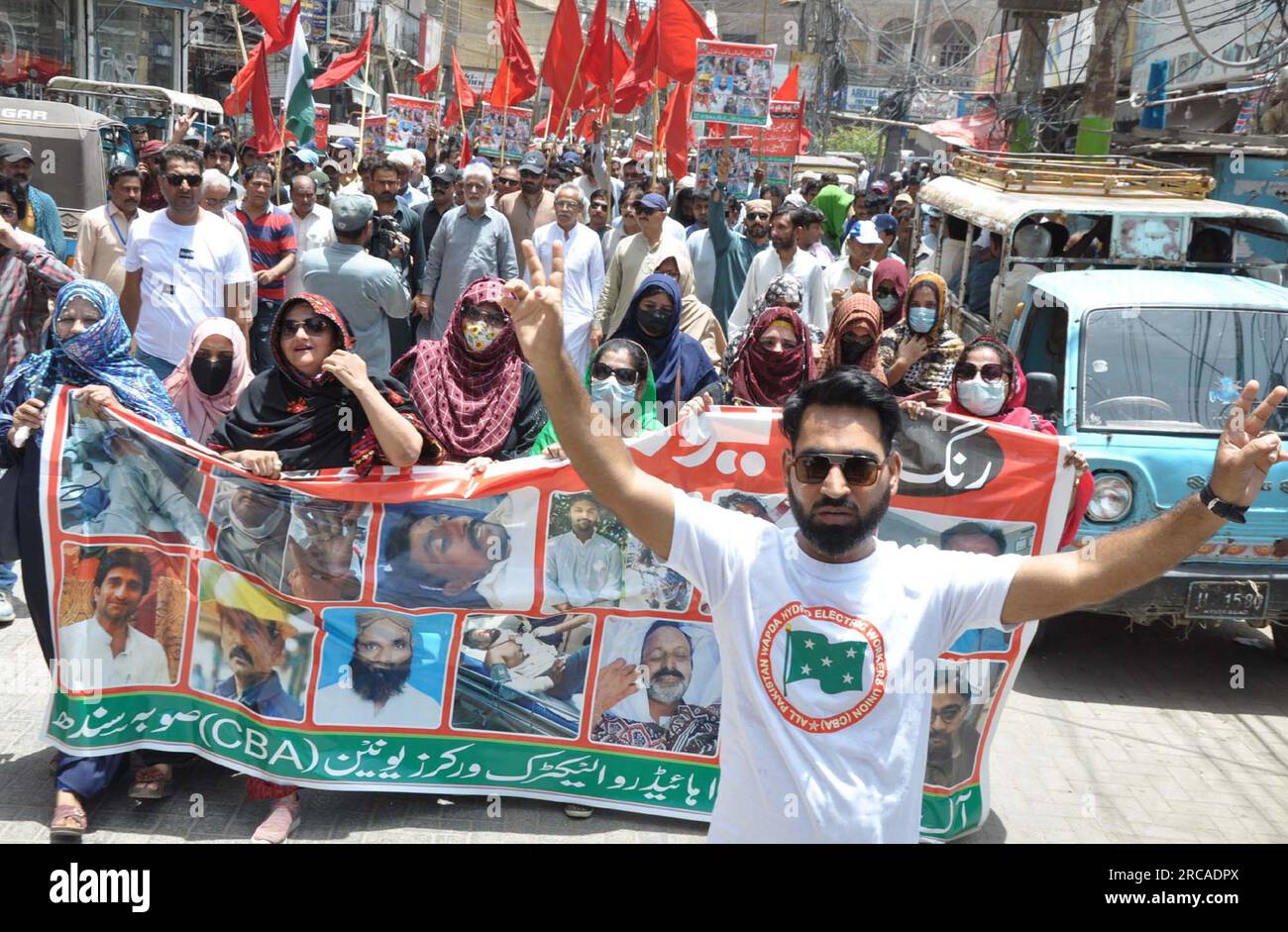 Members of All Pakistan Wapda Hydro Electric Workers Union are holding ...