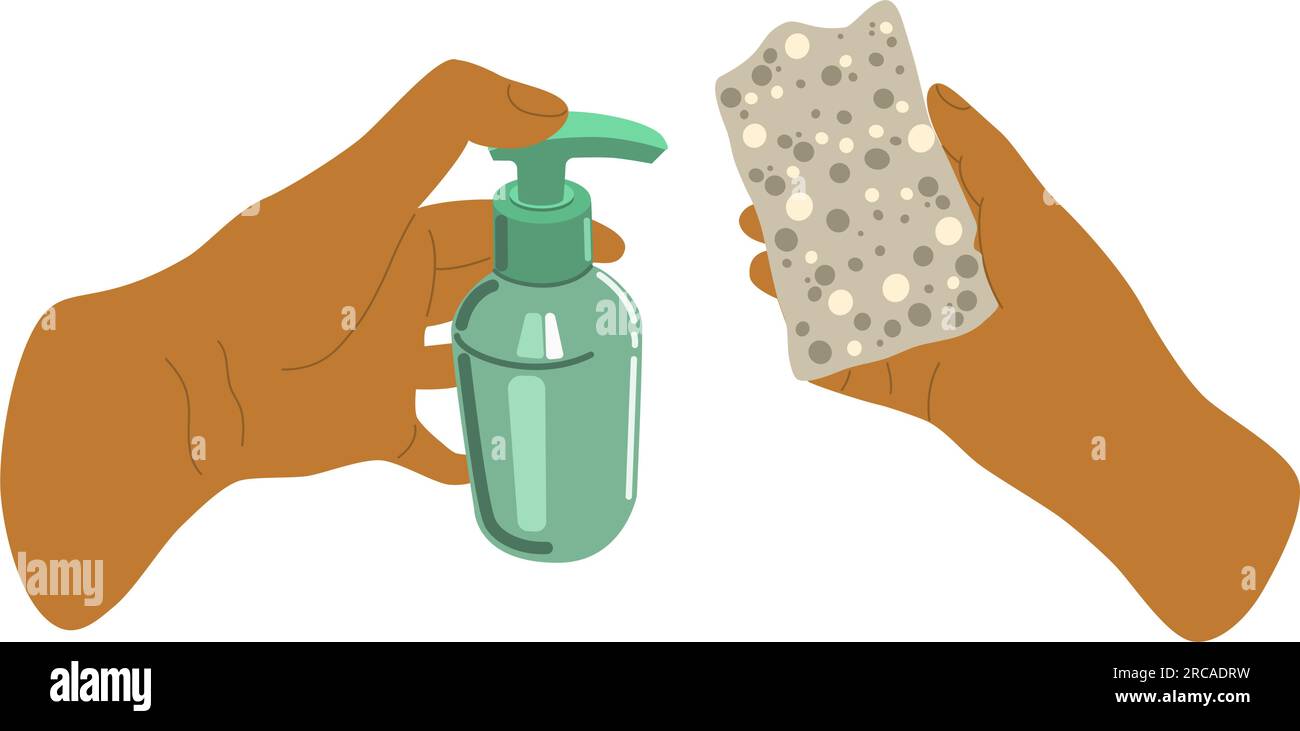 People hands doing house cleaning routine close up vector illustration ...
