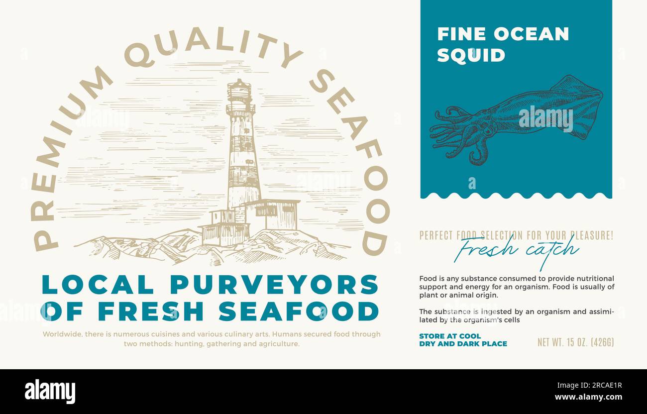 Fine Ocean Seafood Product Abstract Vector Packaging Label Design ...