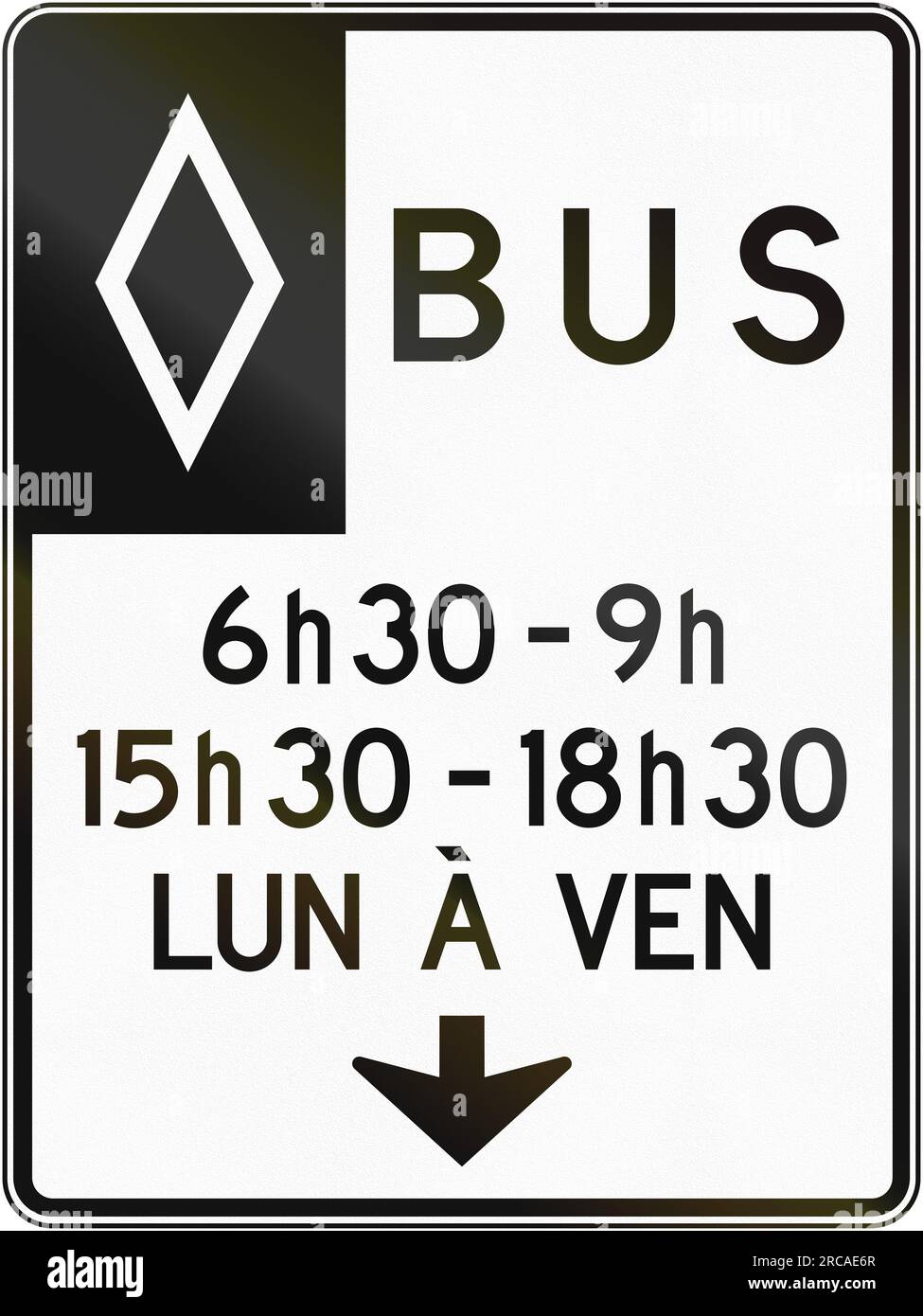 Regulatory road sign in Quebec, Canada - Bus lane in specified times ...