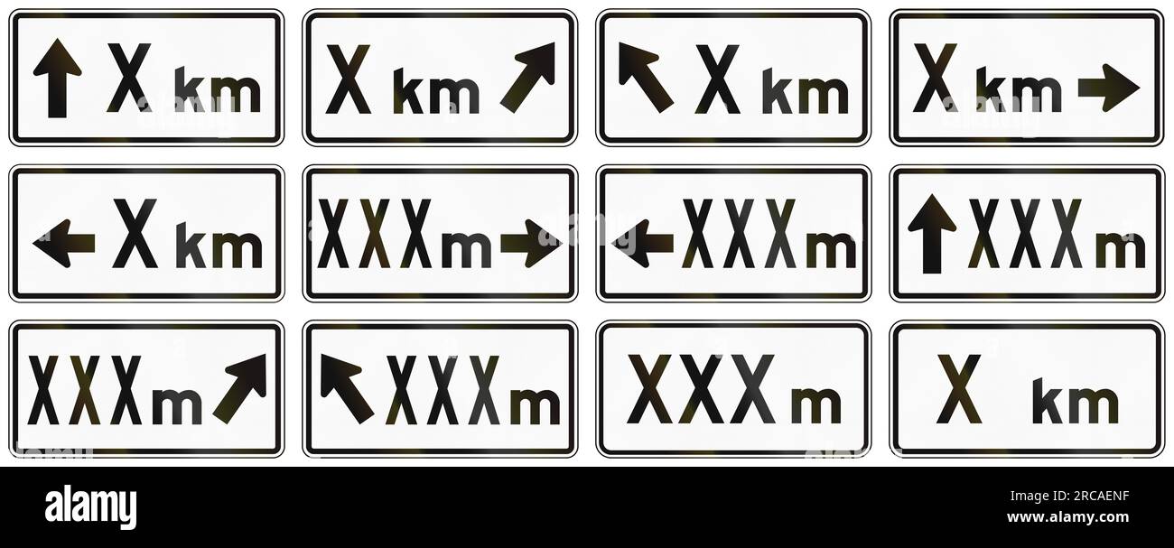 Set of blue Distance signs used as supplemental traffic signs in Quebec ...