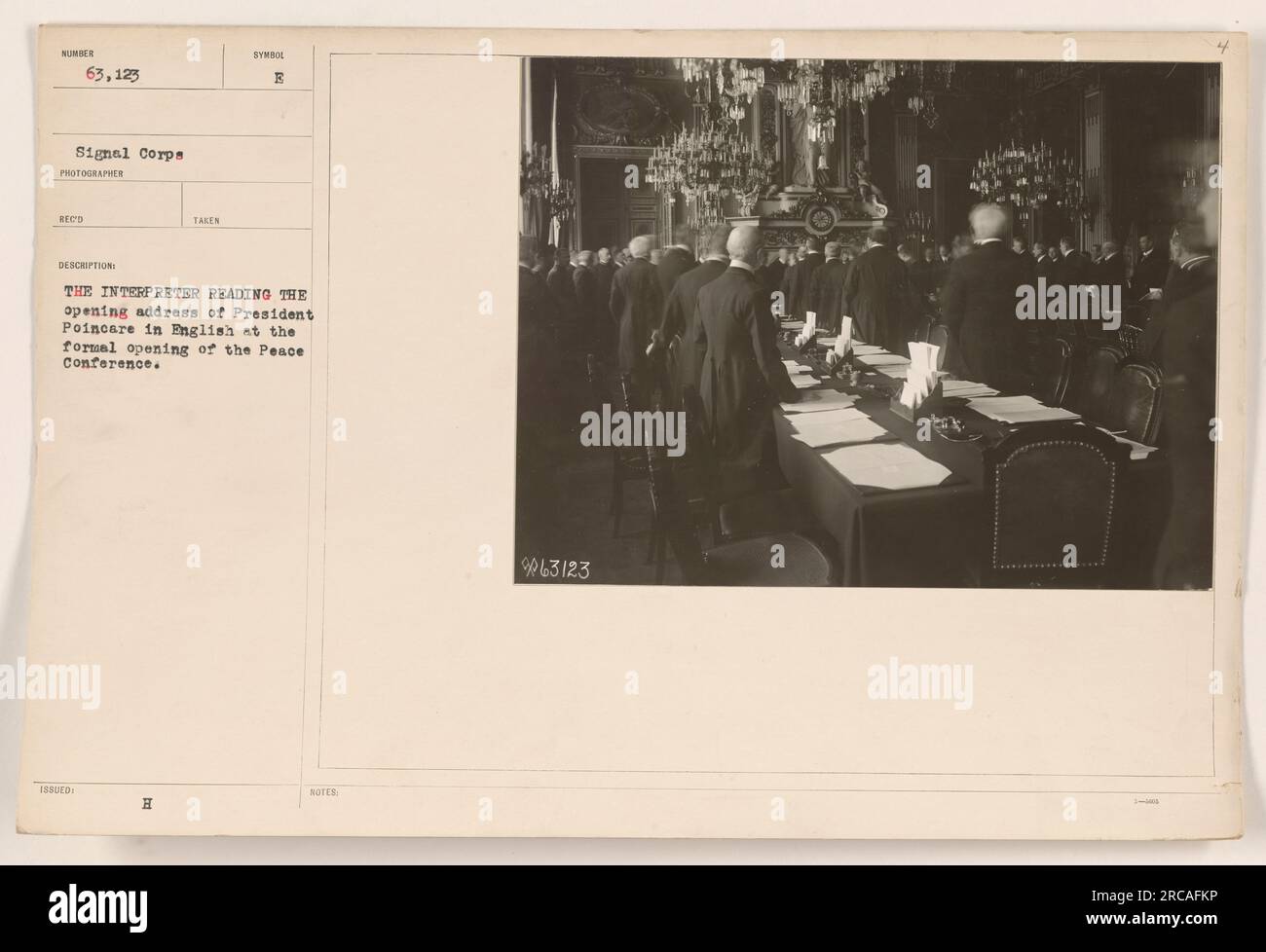 Interpreter reading President Poincare's opening address in English ...