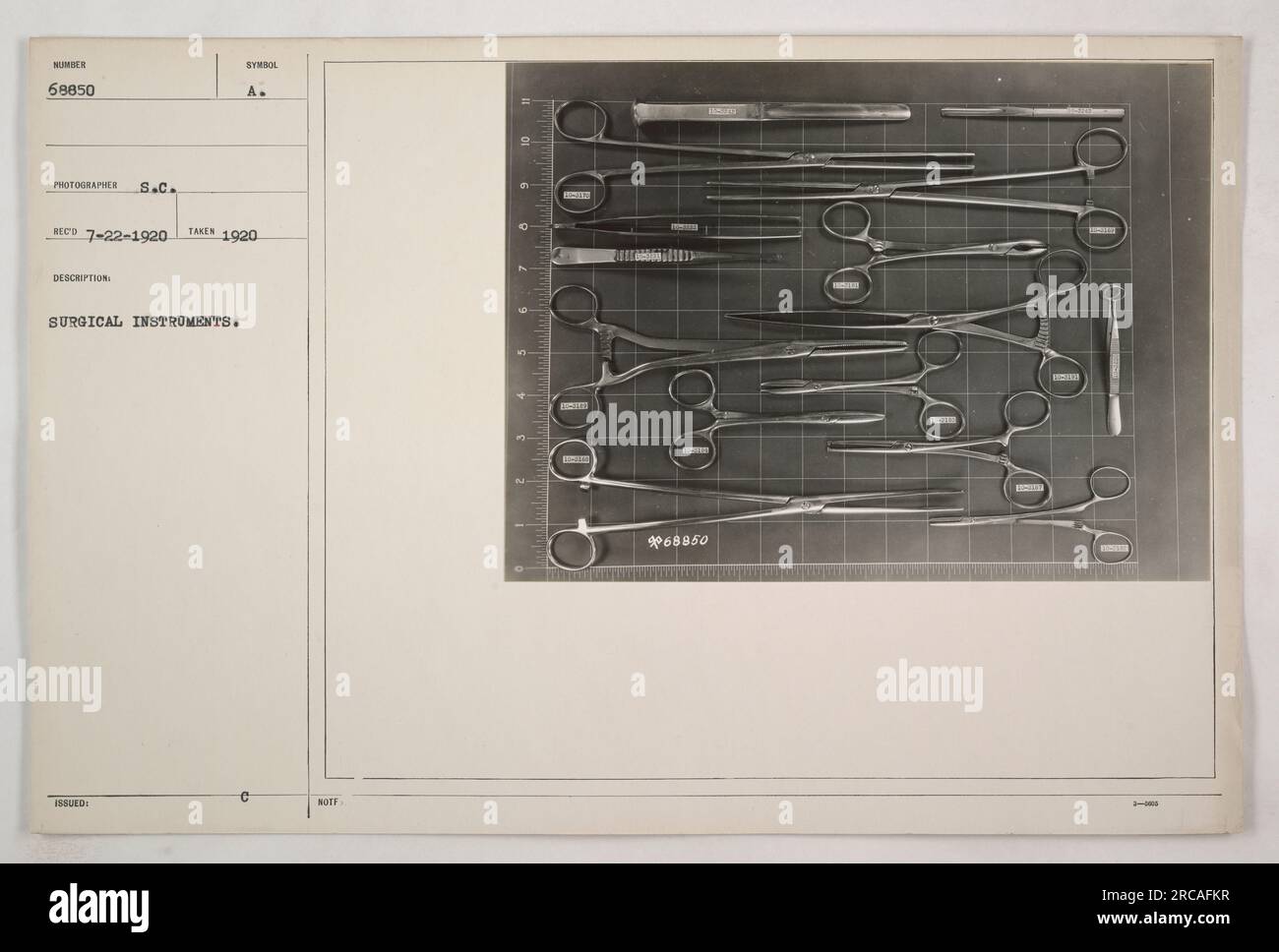 Photograph of surgical instruments used during World War One. The image ...