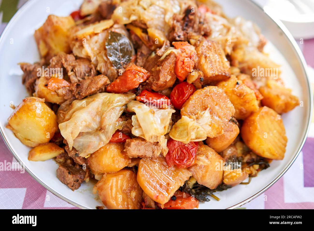 Dimlama - stewed vegetables with the meat in a large Central Asian ...