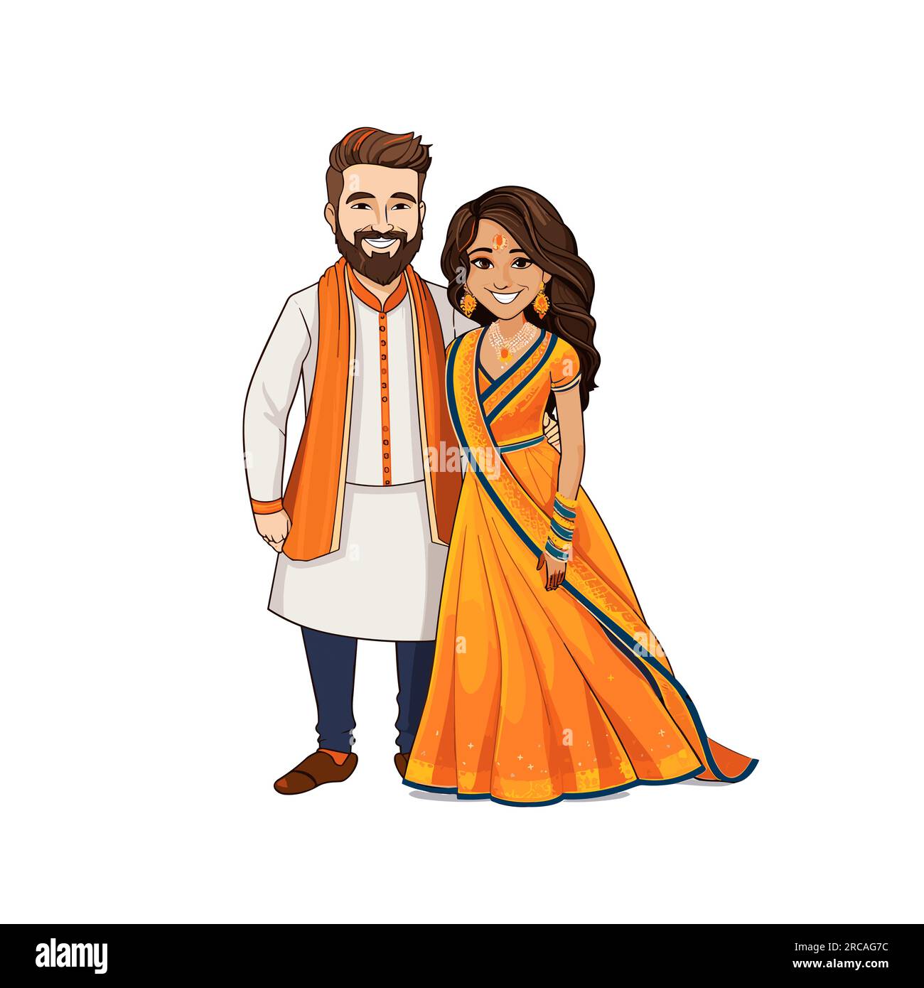 Indian Wedding Couple Cartoon