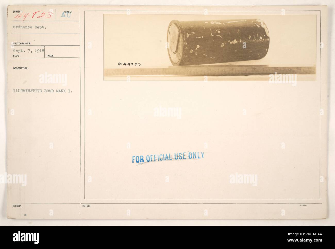 An image showing an illuminating bomb Mark I during World War I. The ...