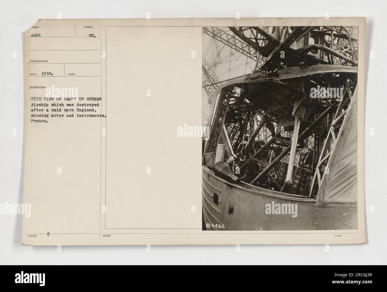 "Side view of the cabin of a German airship destroyed after a raid on ...