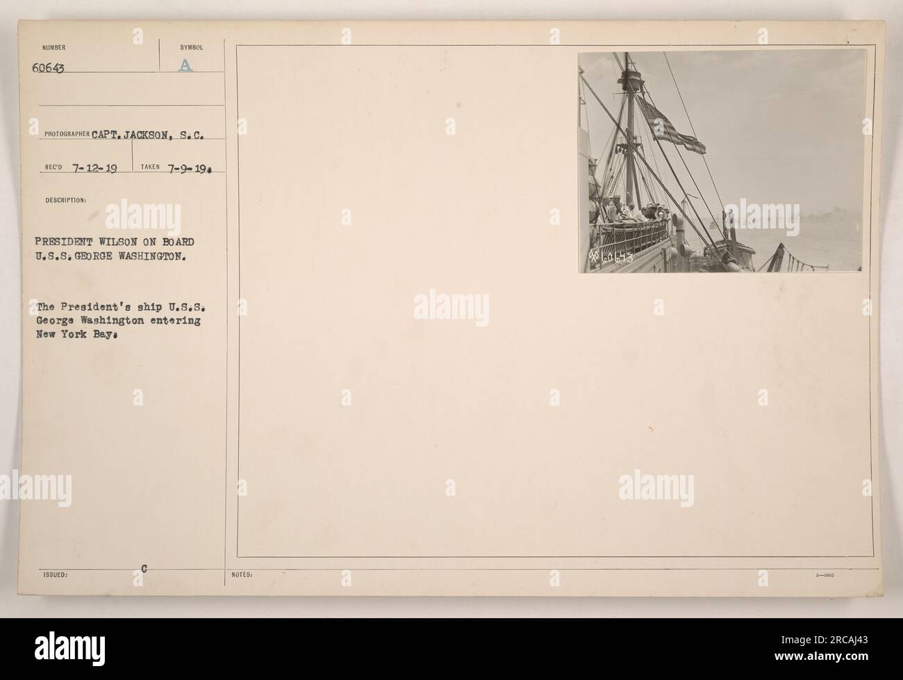 President Wilson aboard the U.S.S. George Washington as the ship enters ...