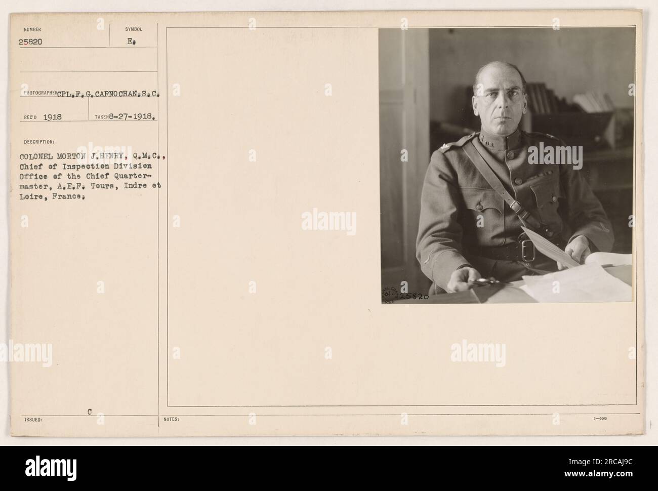 Colonel Morton J. Henry of the American Expeditionary Forces (AEF ...