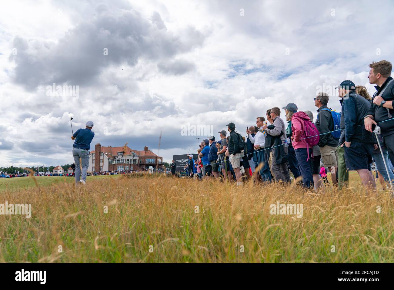 North Berwick, East Lothian, Scotland, UK. 13th July 2023. Shane Lowry plays approach to the 5th ...