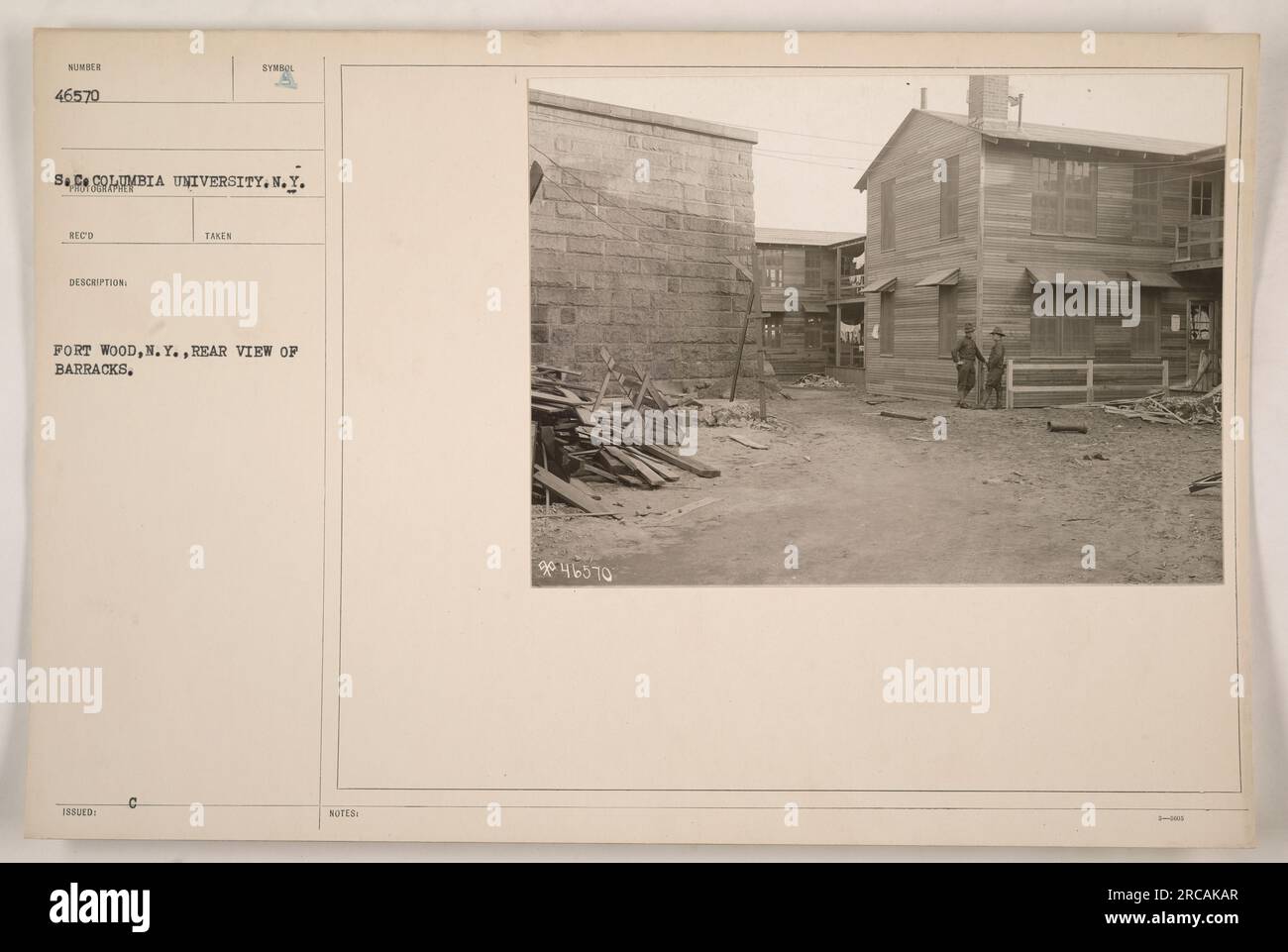 Rear view of barracks at Fort Wood, New York. The photograph was taken ...