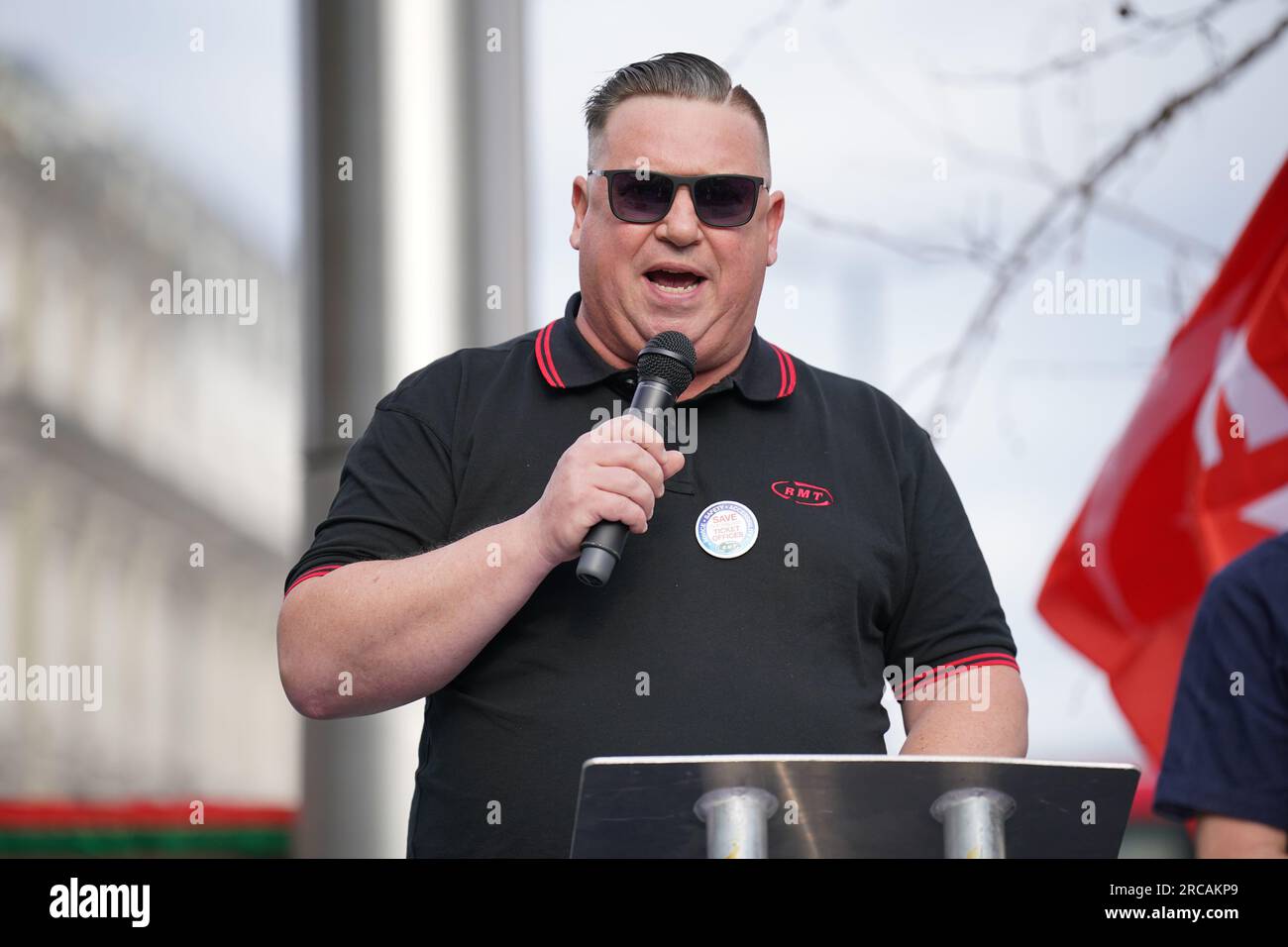 Alex Gordon RMT President speaking at a rally outside King's Cross ...