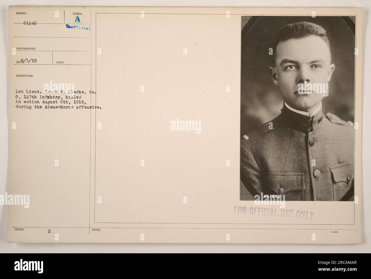 1st Lieut. Bruce W. Clarke, Co. G, 127th Infantry, killed in action ...