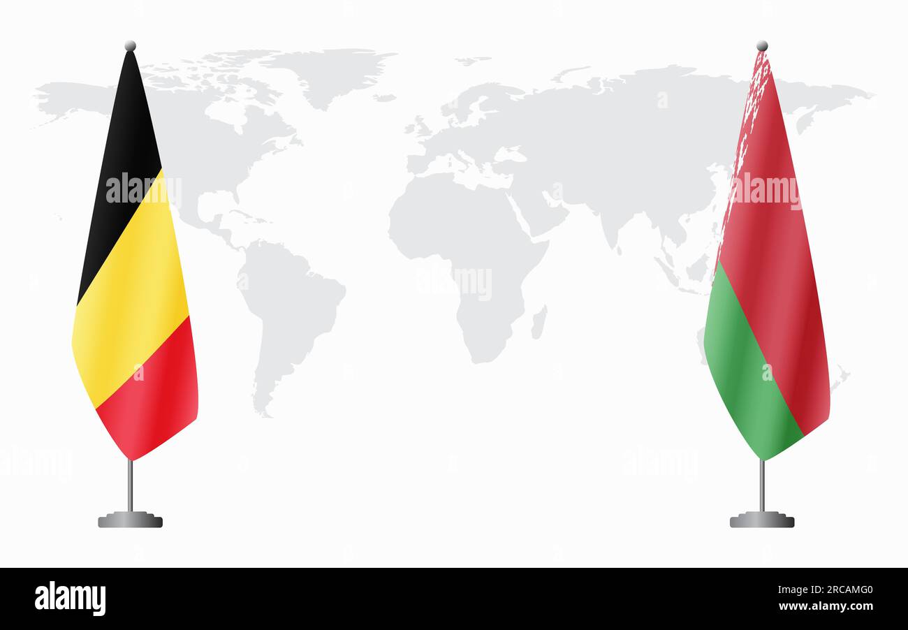 Belgium and Belarusian flags for official meeting against background of ...