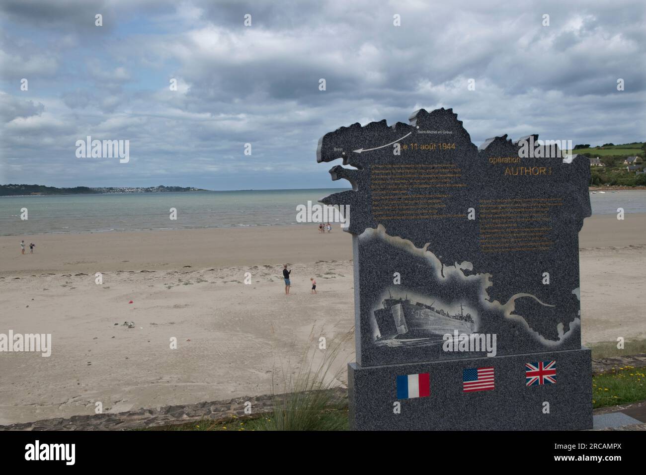 World War II memorial at the beach at Saint-Michel-en-Grève where ...